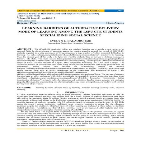 LEARNING BARRIERS OF ALTERNATIVE DELIVERY MODE OF LEARNING AMONG THE ...