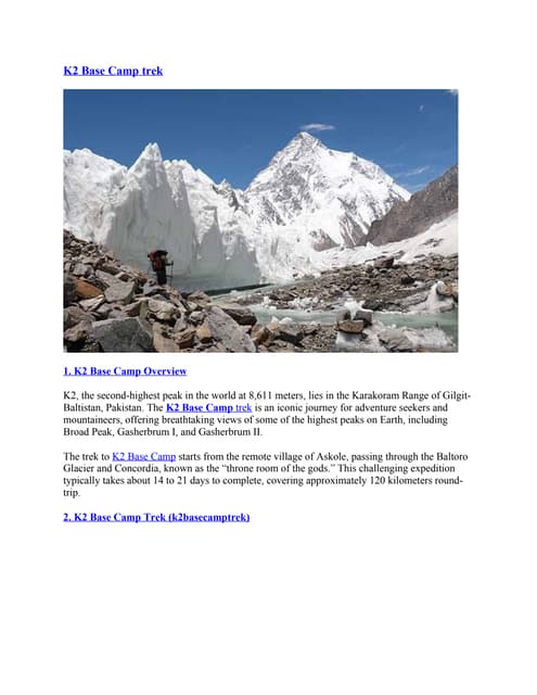 K2 and Gondogoro La Trek. K2 Base Camp Trek | PDF