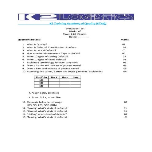 K2 training academy of quality | DOCX