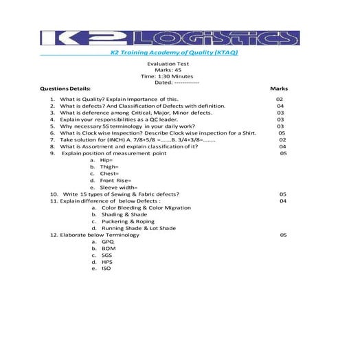 K2 training academy of quality | DOCX