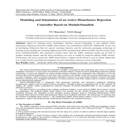 Modeling and Simulation of an Active Disturbance Rejection Controller Based on Matlab/Simulink | PDF