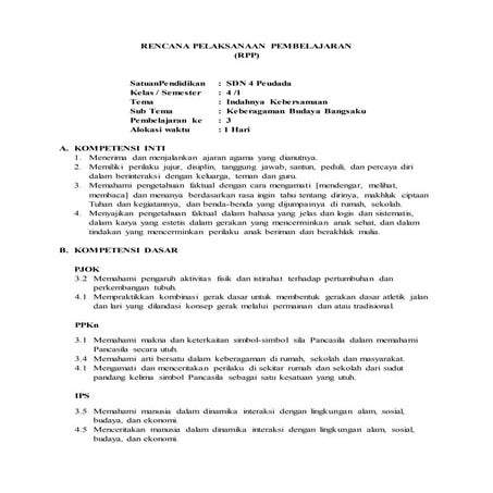 RPP Kelas 4 Tema 1 Sub1 Pembelajaran 3 | PDF