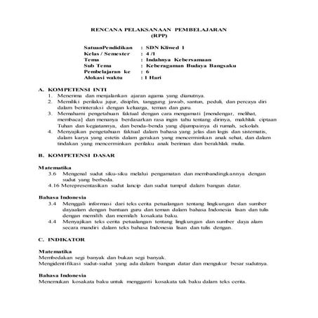 K4 t1-st1-p6 rpp sd kelas 4 smt 1 sub tema 2c | PDF