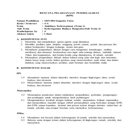 K4 t1-st3-p1 rpp sd kelas 4 smt 1 sub tema 2d | PDF