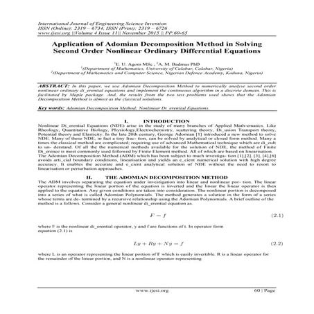 Application Of Adomian Decomposition Method In Solving Second Order Nonlinear Ordinary
