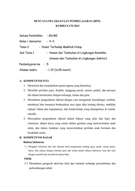 Contoh RPP Pelaksanaan Micro Teaching PGMI UIN Jakarta | DOCX