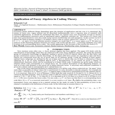 Application of Fuzzy Algebra in Coding Theory | PDF