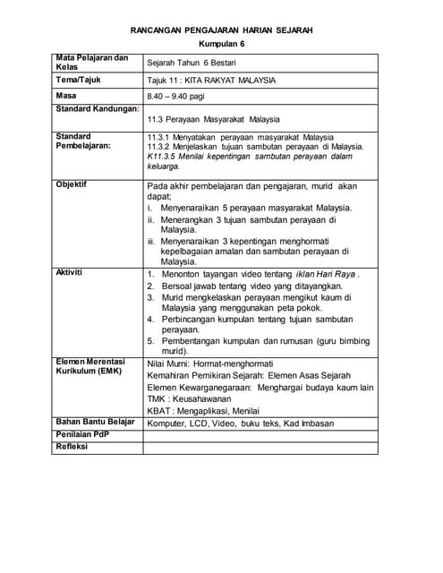 Rancangan tahunan pelajaran bahasa melayu tahun 6 | PDF