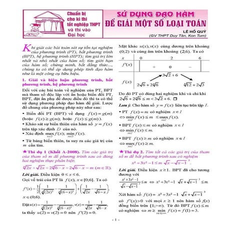 Chuyên đề su dung dao ham de giai toan | DOC