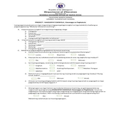 Kaagapay eskwela-questionnaire | PDF