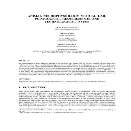 Animal neurophysiology virtual lab: Pedagogical requirements and technological issues | PDF