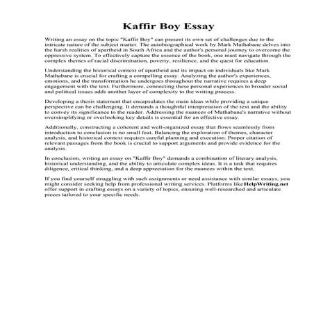 Kaffir Boy Essay | PDF