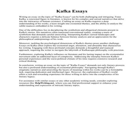 Kafka Essays. Kafkas Metamorphosis: Free Summary Essay Samples and ...