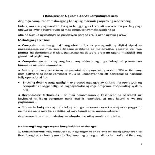Kahalagahan Ng Computer At Computing Devices.docx