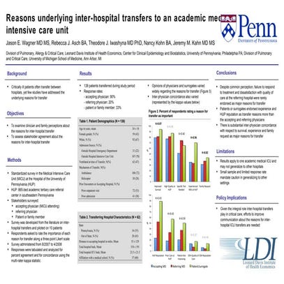 Reasons Underlying Inter Hospital Transfers to an Academic Medical ...