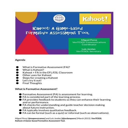 Kahoot: A Game-based Formative Assessment Tool [Handout] | PDF