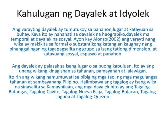 Barayti ng Wika: Dayalek, Idyolek, Sosyolek | PPT