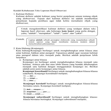 Kaidah kebahasaan teks laporan hasil observasi | PDF