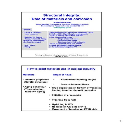 Role of Materials and Corrosion -Vivekanand Kain | PDF