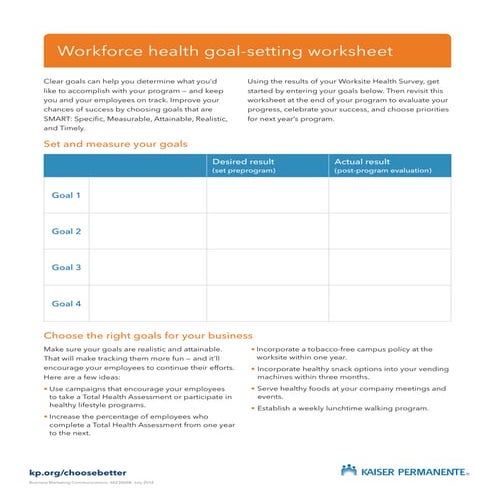 Workforce Health Goal-Setting Worksheet | PDF