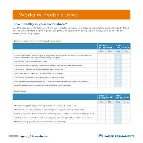 Worksite Health Survey | PDF
