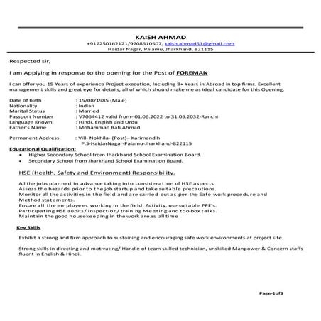 KAISH AHMD- CV- Foreman.pdfxsxuscushcsjcsuhc | PDF