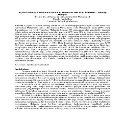 Kajian penilaian kurikulum_pendidikan_matematik_dan_sains_universiti ...