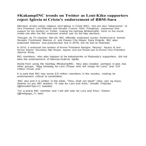 KakampINC trends on Twitter as Leni.docx