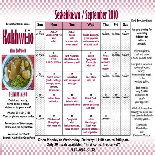 Kakhwiio September Menu | PDF