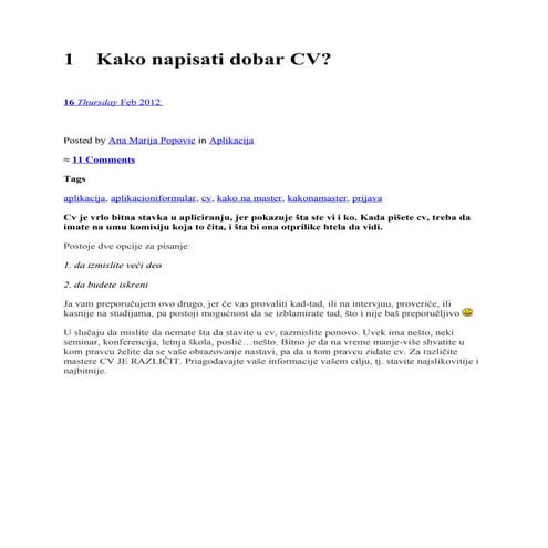 Kako napisati dobar cv | PDF