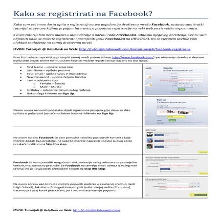 Kako se registrirati na facebook | PDF
