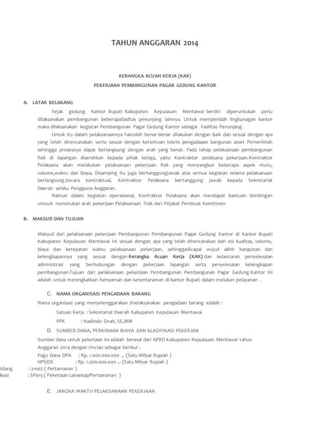 Contoh Format dan contoh KAK Kerangka Acuan Kerja | PDF