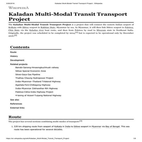 KALADAN MULTI-MODEL TRANSIT TRANSPORT PROJECT | PDF