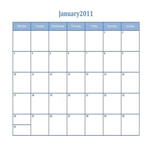 Kalendar aktiviti january 2011 | DOCX