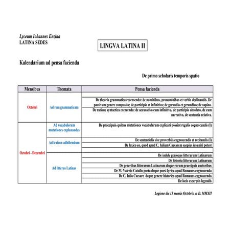 Kalendarium LLPSI II ad primum temporis spatium | PDF