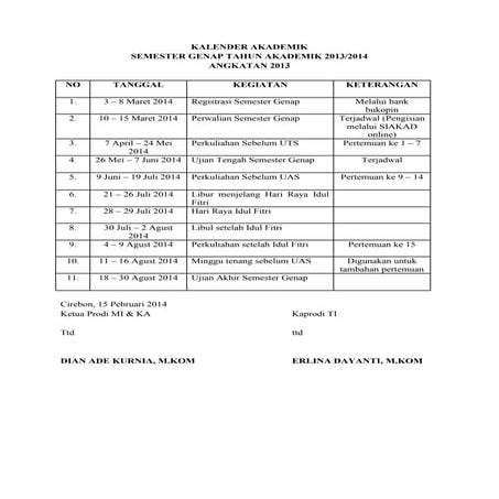 Kalender akademik-semester-2-2013 | PDF