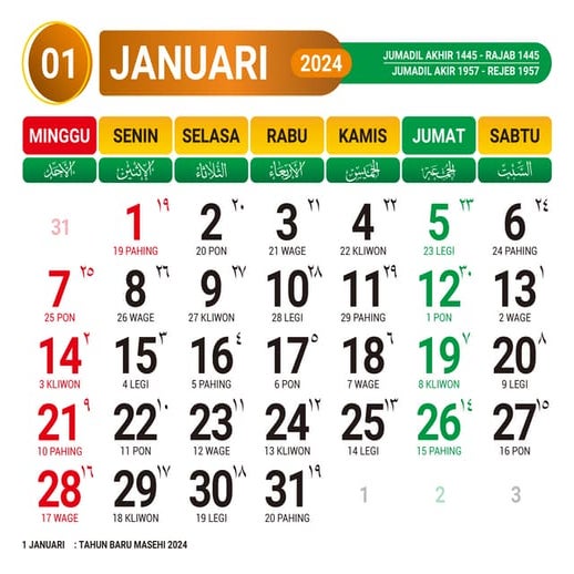 KALENDER Tahun 2024 Hijirah, Masehi dan Kalender Jawa | PDF