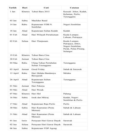 Kalender cuti umum 2015 | PDF