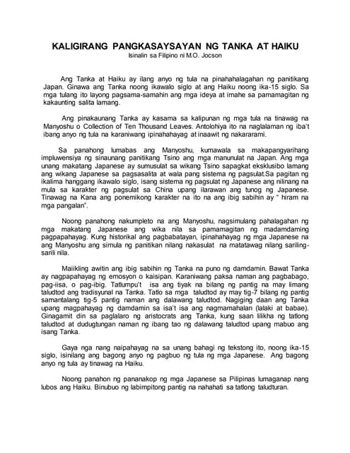 FILIPINO 9 Estilo ng pagkakasulat ng tanka at haiku | PPTX