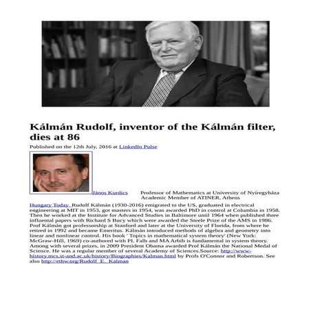 Kalman Rudolf dies at 86 | PDF