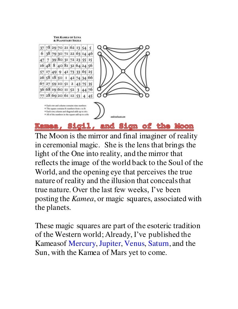 Kamea, sigil, and sign of the moon