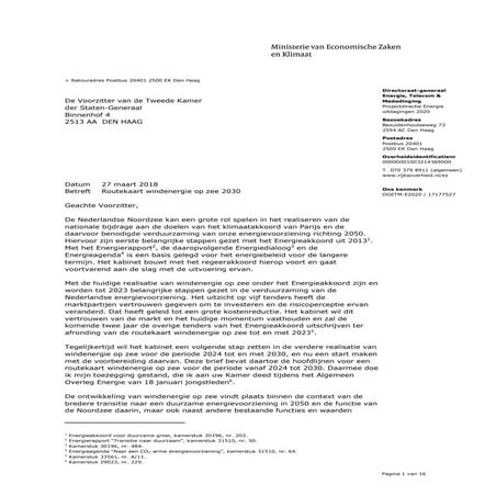 Kamerbrief routekaart windenergie op zee 2030 | PDF