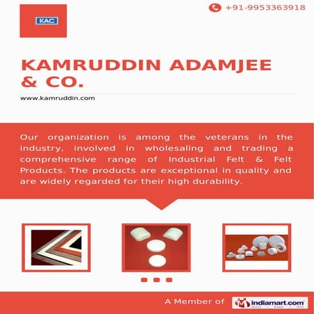 KAMRUDDIN ADAMJEE & CO., Mumbai, Industrial Felt | PDF