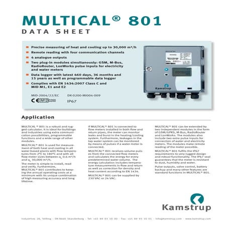 Kamstrup multical 801 heat meter, ultrasonic energy meter, heating & cooling measurement, rhi ...