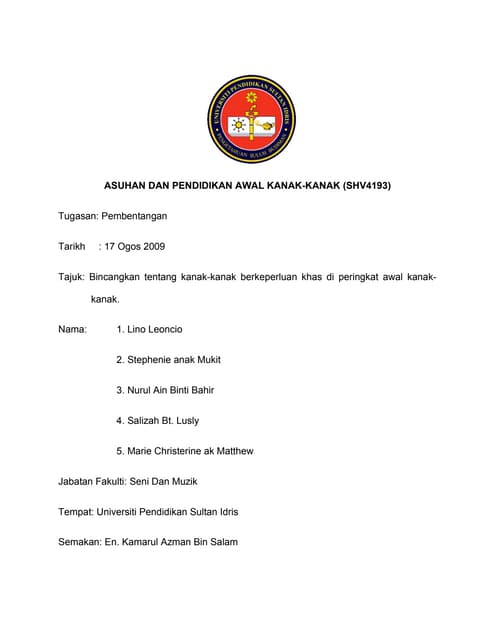 Kanak kanak bekeperluan pendidikan khas | PPTX