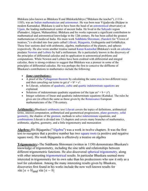 BHASKARACHARYA PPT, Presentation on Bhaskaracharya | PPTX