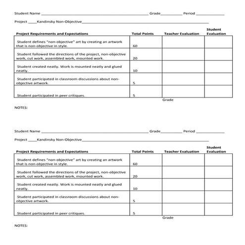 Kandinsky 8th Grade Art LP Assessment Rubric | DOC