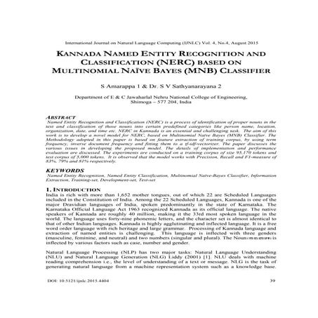 Kannada Named Entity Recognition And Classification Pdf