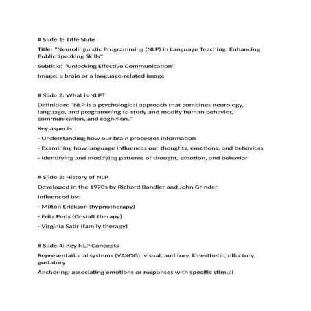 Neurolinguistic Programming (NLP) in Language Teaching: Enhancing Public Speaking Skills | PDF