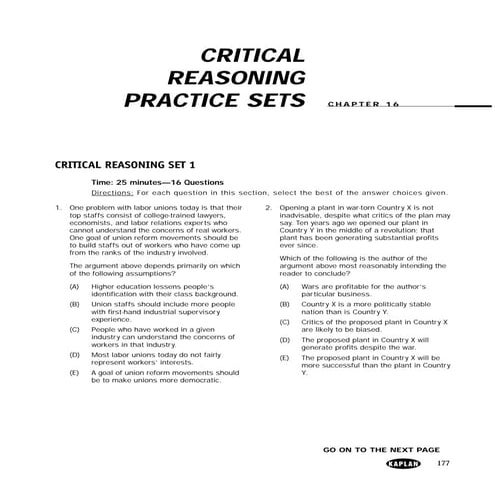 Kaplan critical reasoning_workbook | PDF